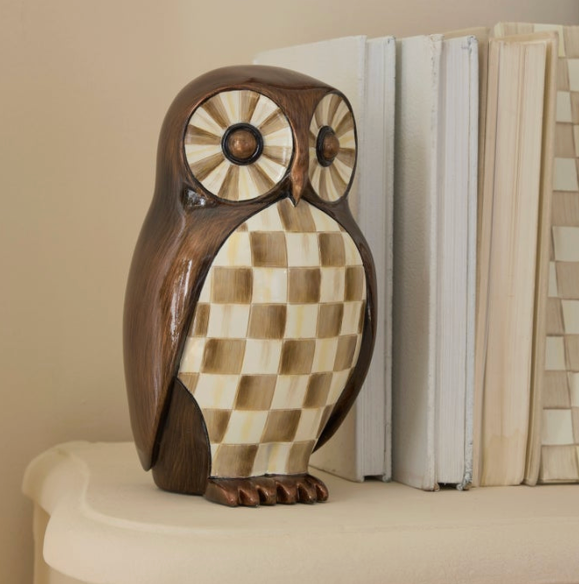 Mocha Check Owl – Hallstrom Home