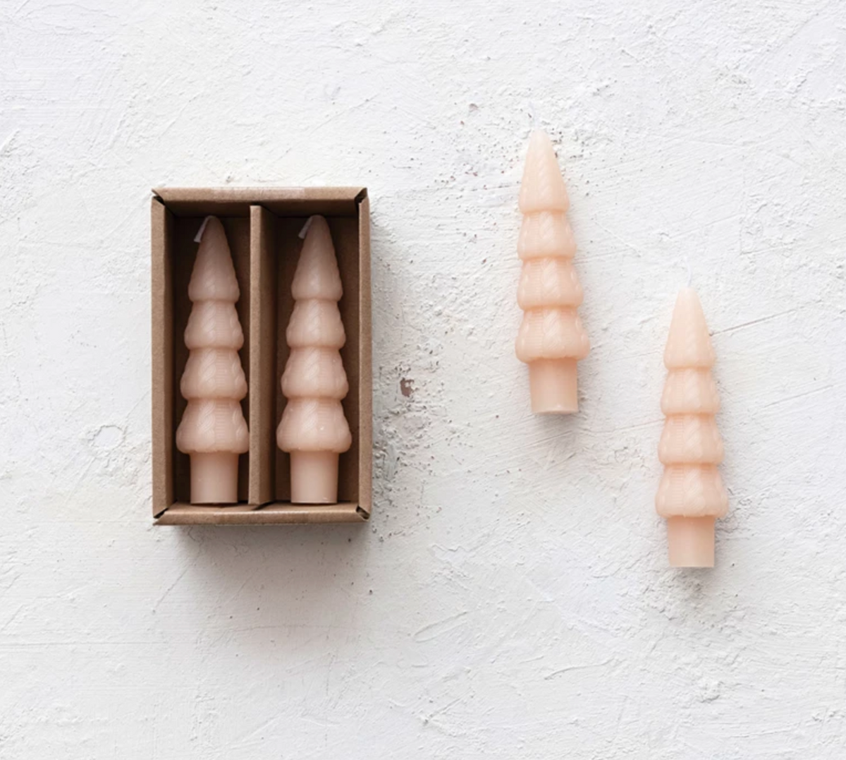 Unscented Tree Shaped Taper Candles in Box, Blush Color, Set of 2 ...