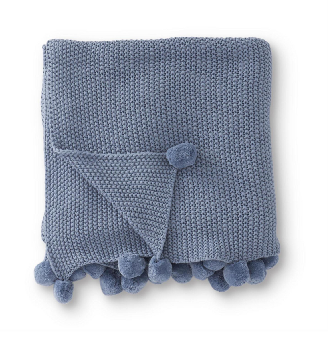 60 Inch Light Blue Stitch Knit Throw w/Pompom Trim – Hallstrom Home