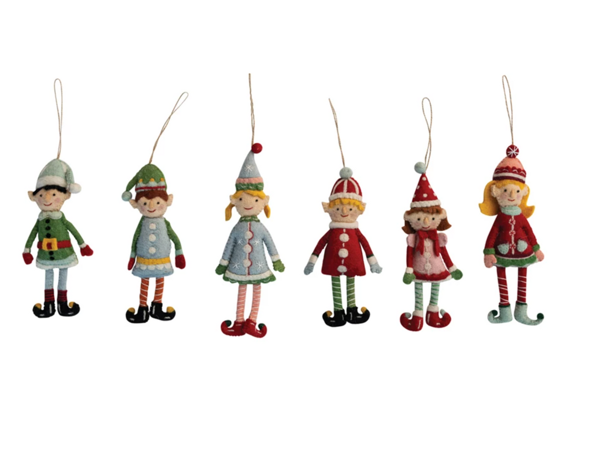 Handmade Wool Felt Elf Ornament with Embroidery, 6 Styles – Hallstrom Home