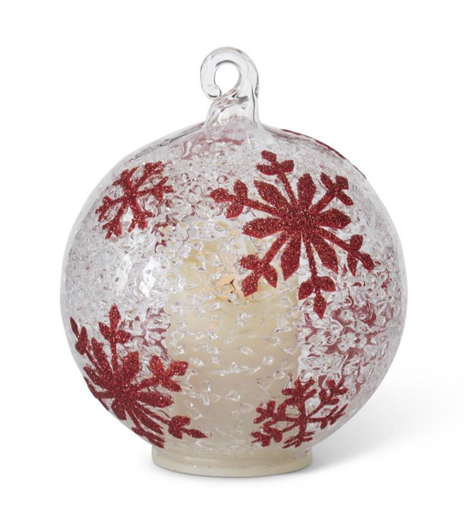 4 Inch LED Ice Textured Clear Glass Red Snowflakes – Hallstrom Home