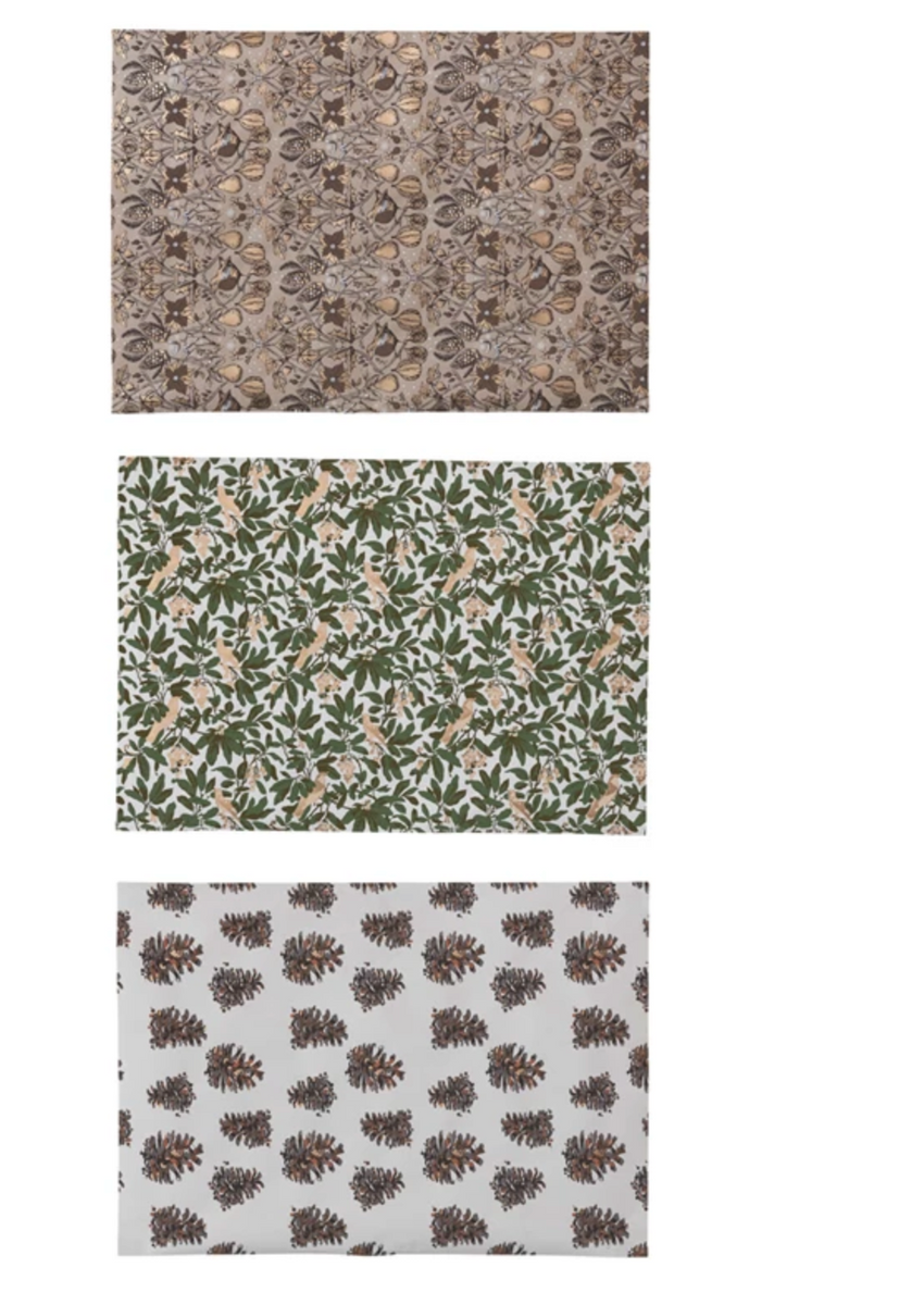 Wrapping Paper Sheets w/ Patterns, 3 Styles, Set of 12 Rolls in Kraft ...