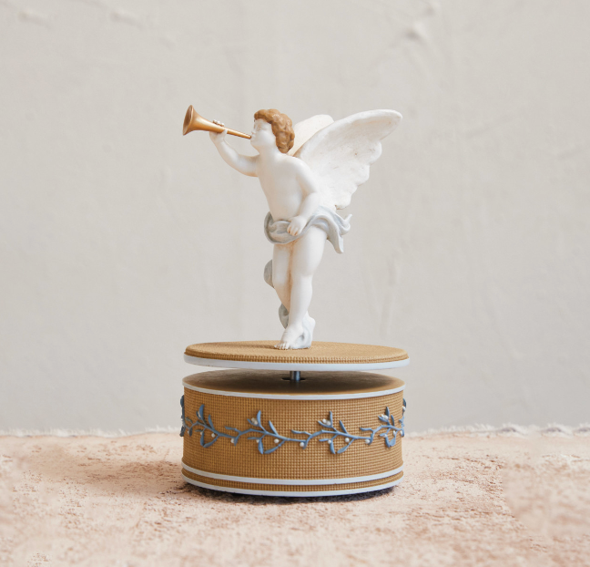 Resin Wind-Up Cherub Music Box, Plays "Hark! The Herald Angels Sing ...