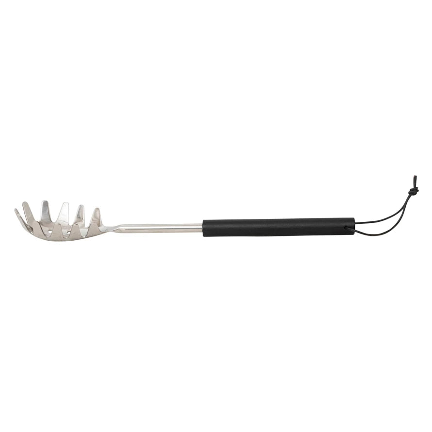 Stainless Steel Slotted Pasta Server w/ Mango Wood Handle & Leather Ti ...